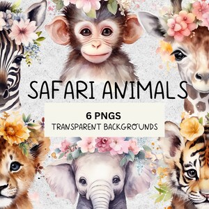 Safari Baby Animals Watercolour Clipart Pngs for Digital - Etsy