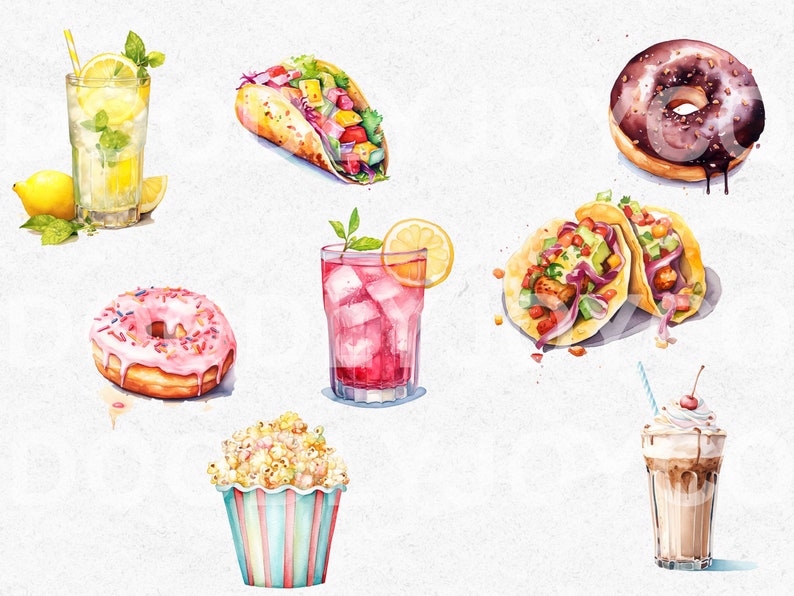 Fast Food Watercolour Clipart Pack Junk Food Clipart Pizza Burger Fizzy ...