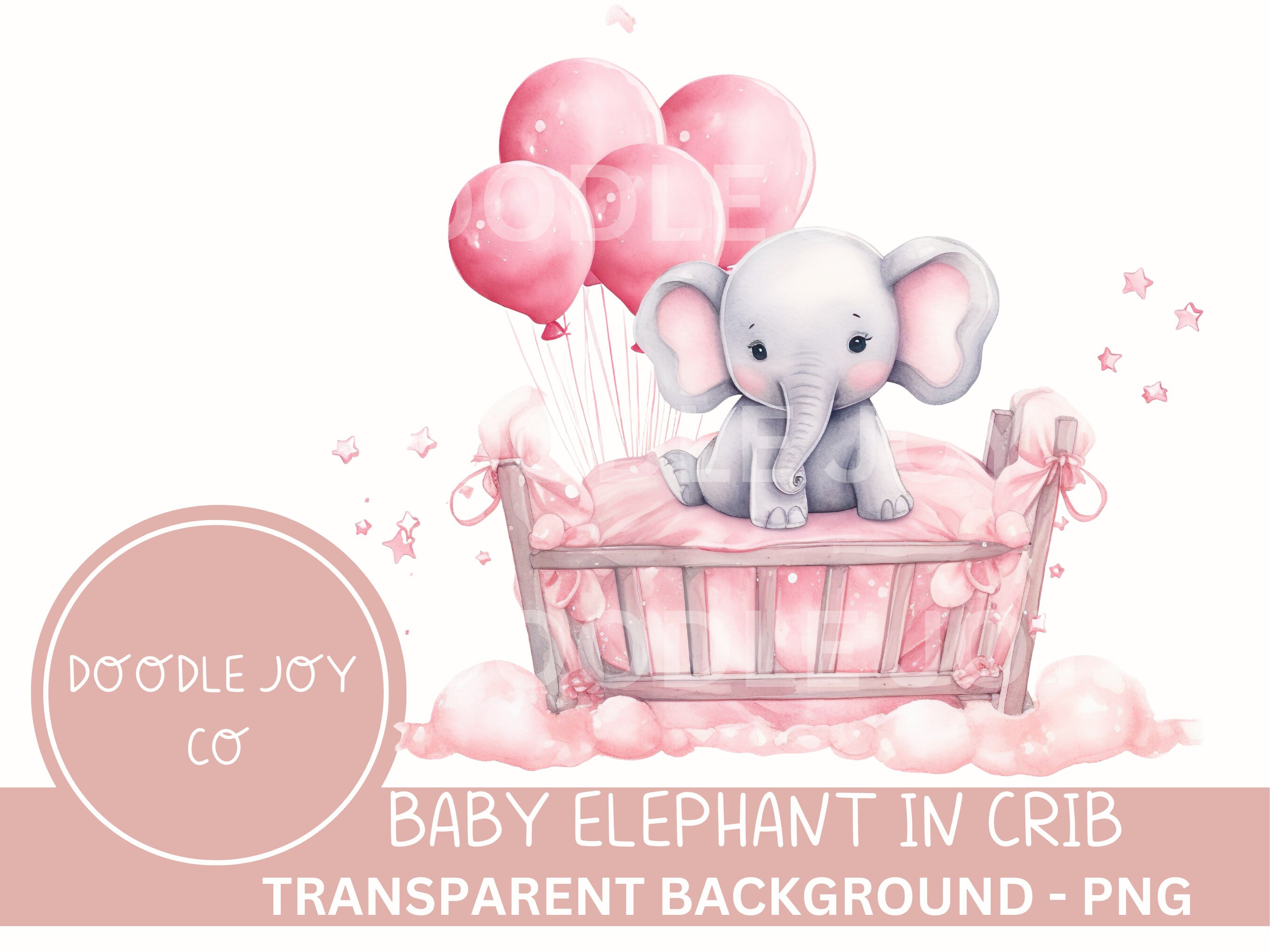 Watercolour Baby Elephant Clipart Pack Baby Shower Pink Clipart Art ...