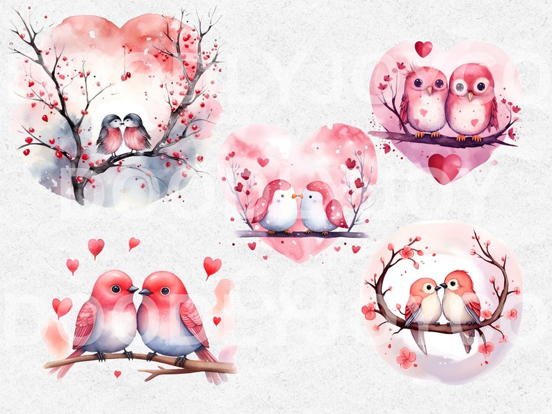 Valentine's Day PNG Watercolour Love Birds Clipart Valentine's Animal ...