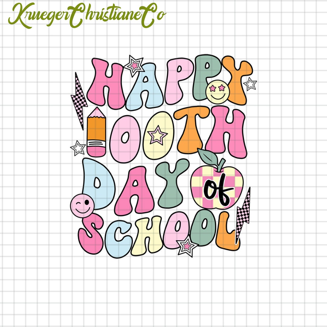 Happy 100th Day of School Png, Retro Groovy Teacher Png, Kindergarten ...