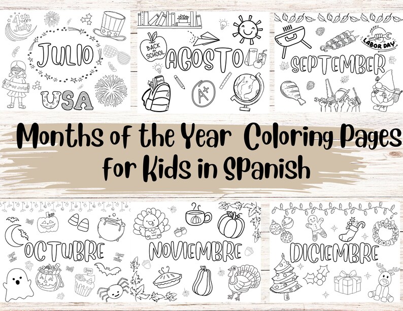 12 Printable Months of the Year Coloring Pages in Spanish Learning ...