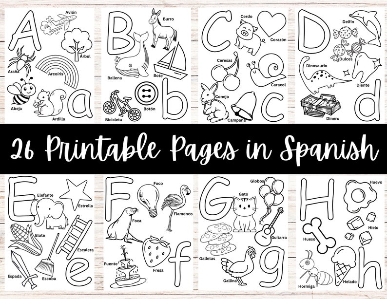 Alphabet Coloring Pages for Kids in Spanish 26 Coloring Sheets for Kids ...