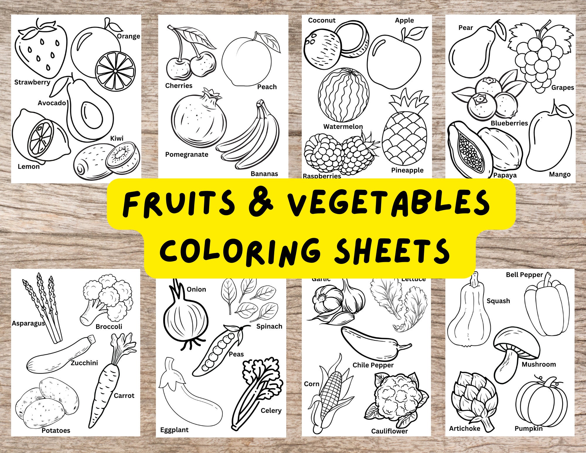 Fruits and Vegetables Coloring Pages for Kids 10 Coloring Sheets for ...