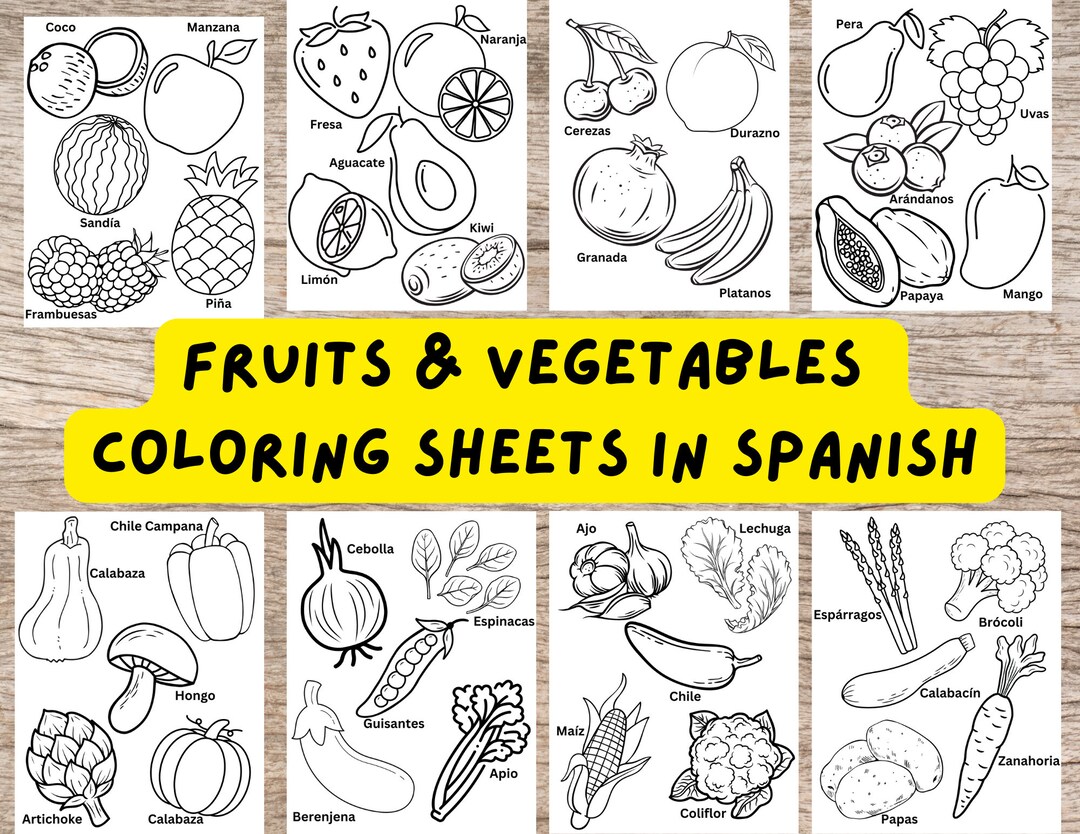 Fruits and Vegetables Coloring Pages for Kids in Spanish 10 - Etsy