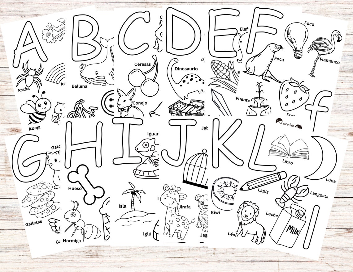 Alphabet Coloring Pages for Kids in Spanish 26 Coloring Sheets for Kids ...