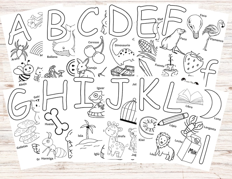 Alphabet Coloring Pages for Kids in Spanish 26 Coloring Sheets for Kids ...