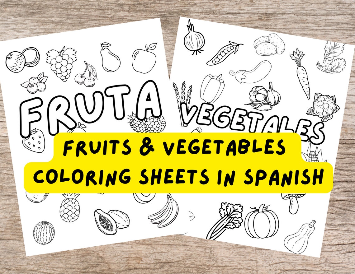 Fruits and Vegetables Coloring Pages for Kids in Spanish 10 - Etsy