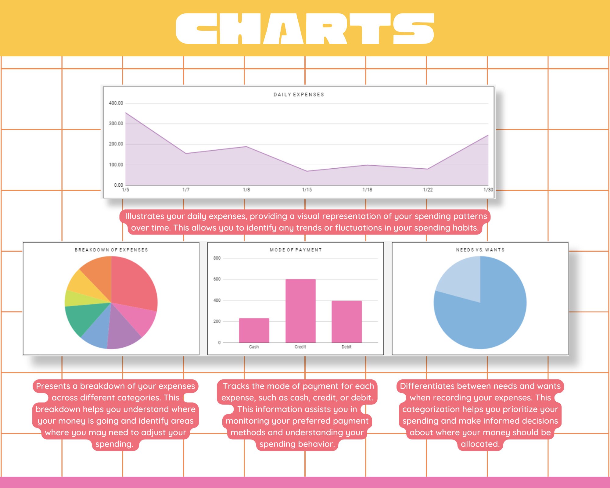 Expense Tracker Spreadsheet Google Sheets, Daily Monitoring, Needs ...