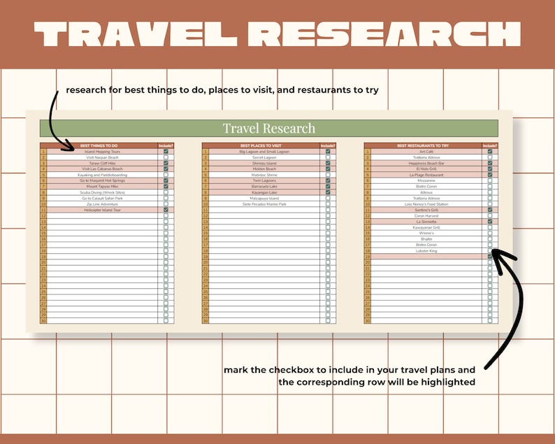 Travel Planner Spreadsheet Google Sheet , Holiday Vacation Trip Cruise ...
