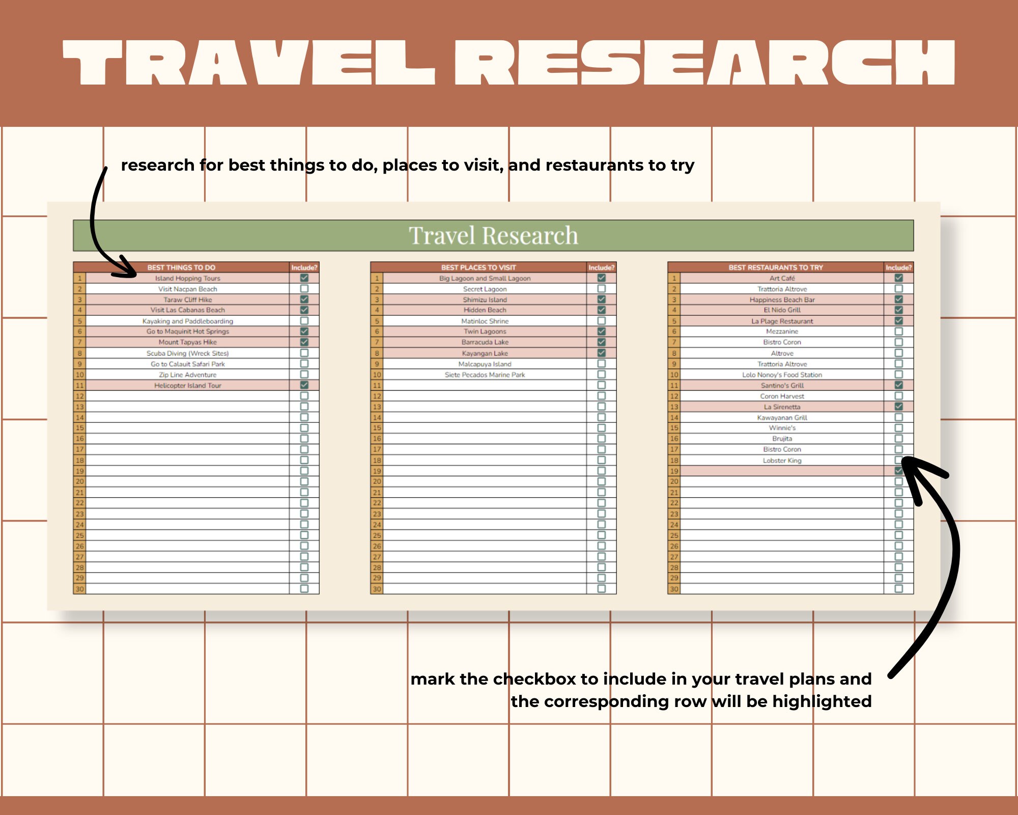Travel Planner Spreadsheet Google Sheet , Holiday Vacation Trip Cruise ...