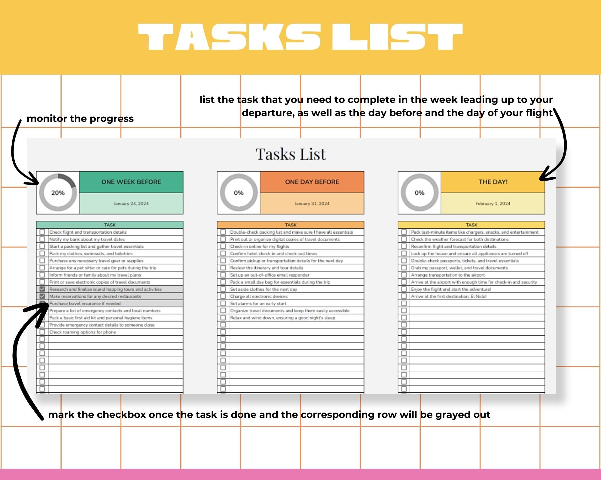 Travel Packing List for Google Sheets, To-do Checklist, Tasks List ...
