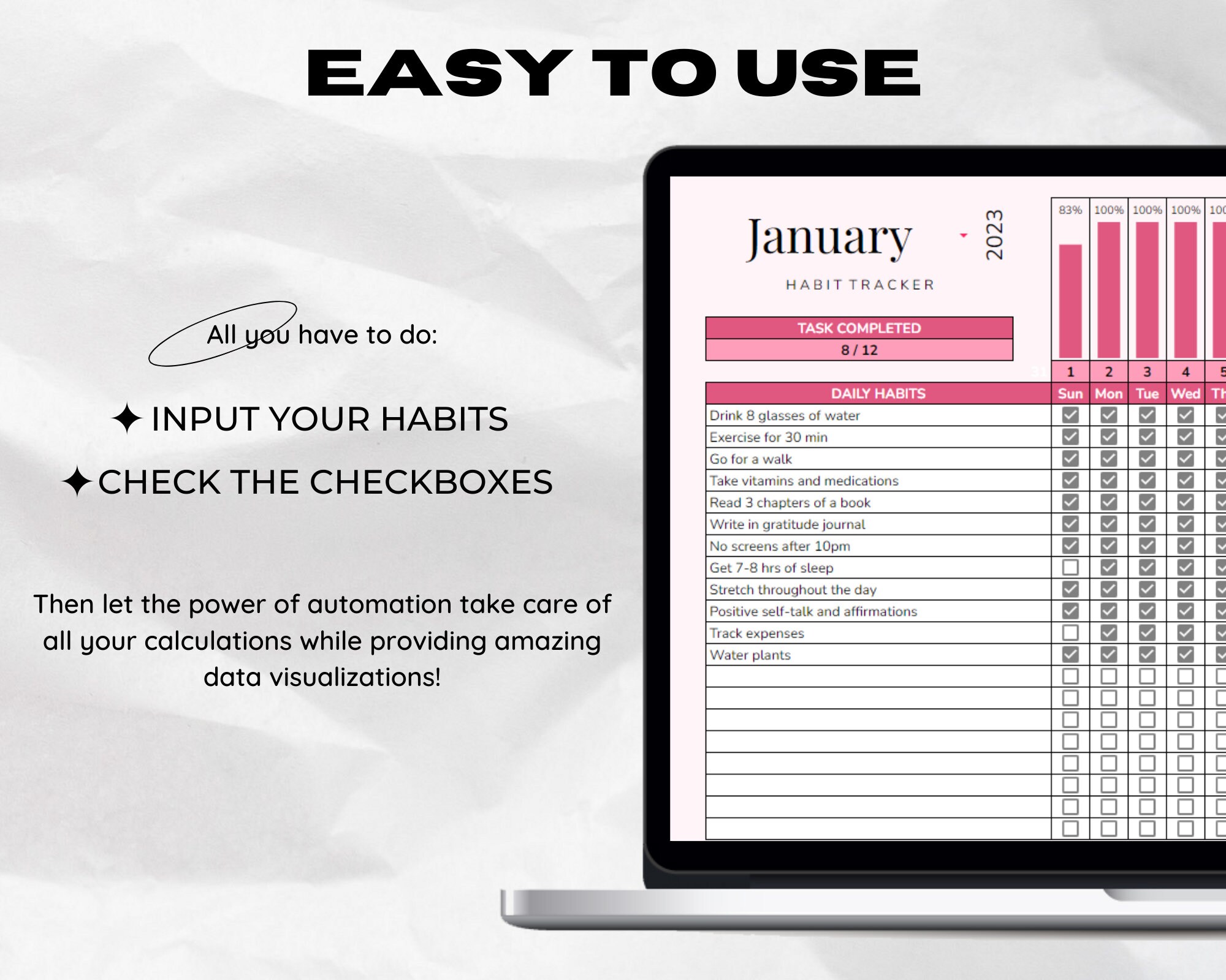 Pink Habit Tracker for Google Sheets, Spreadsheet Template, Daily Habit ...