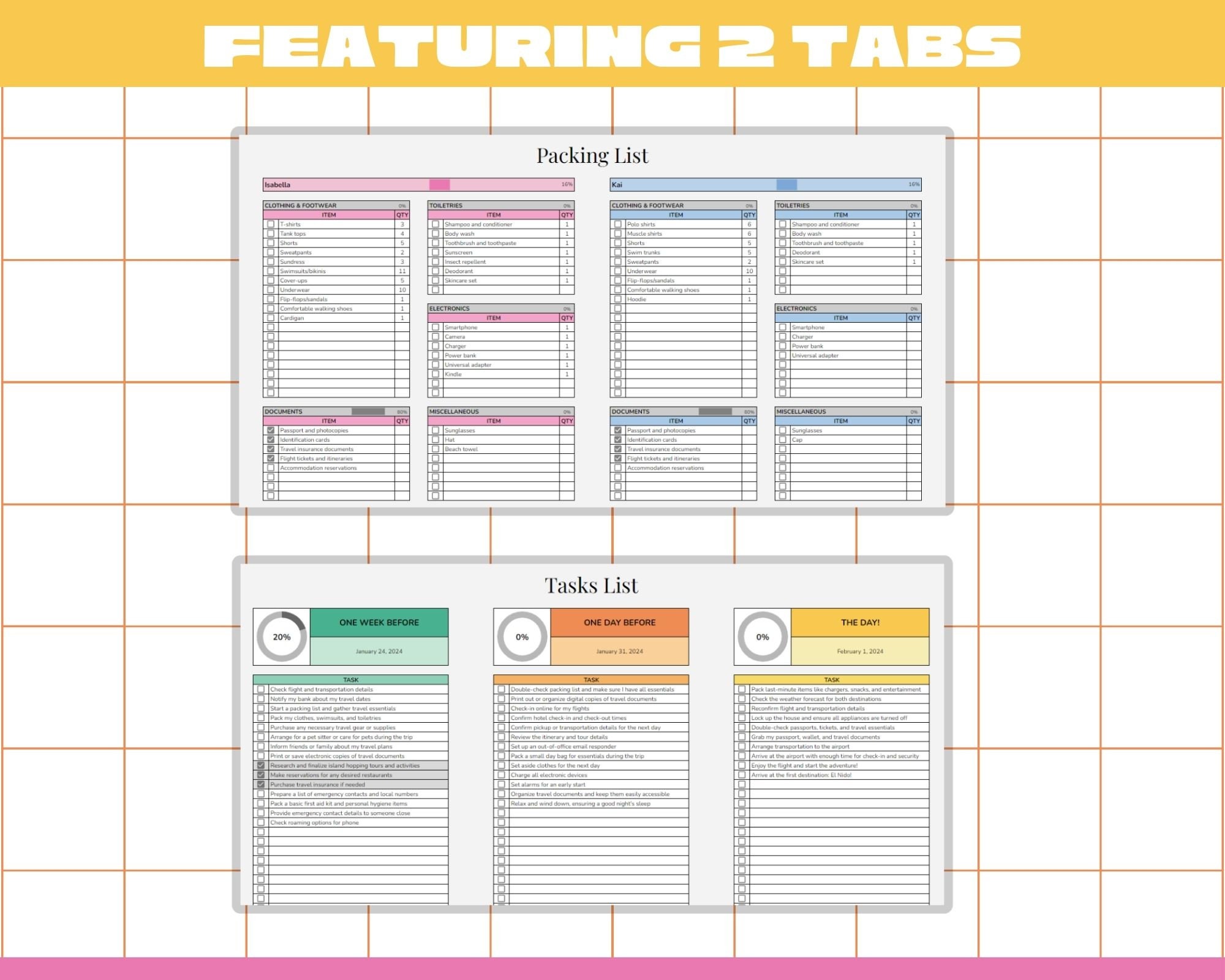 Travel Packing List for Google Sheets, To-do Checklist, Tasks List ...