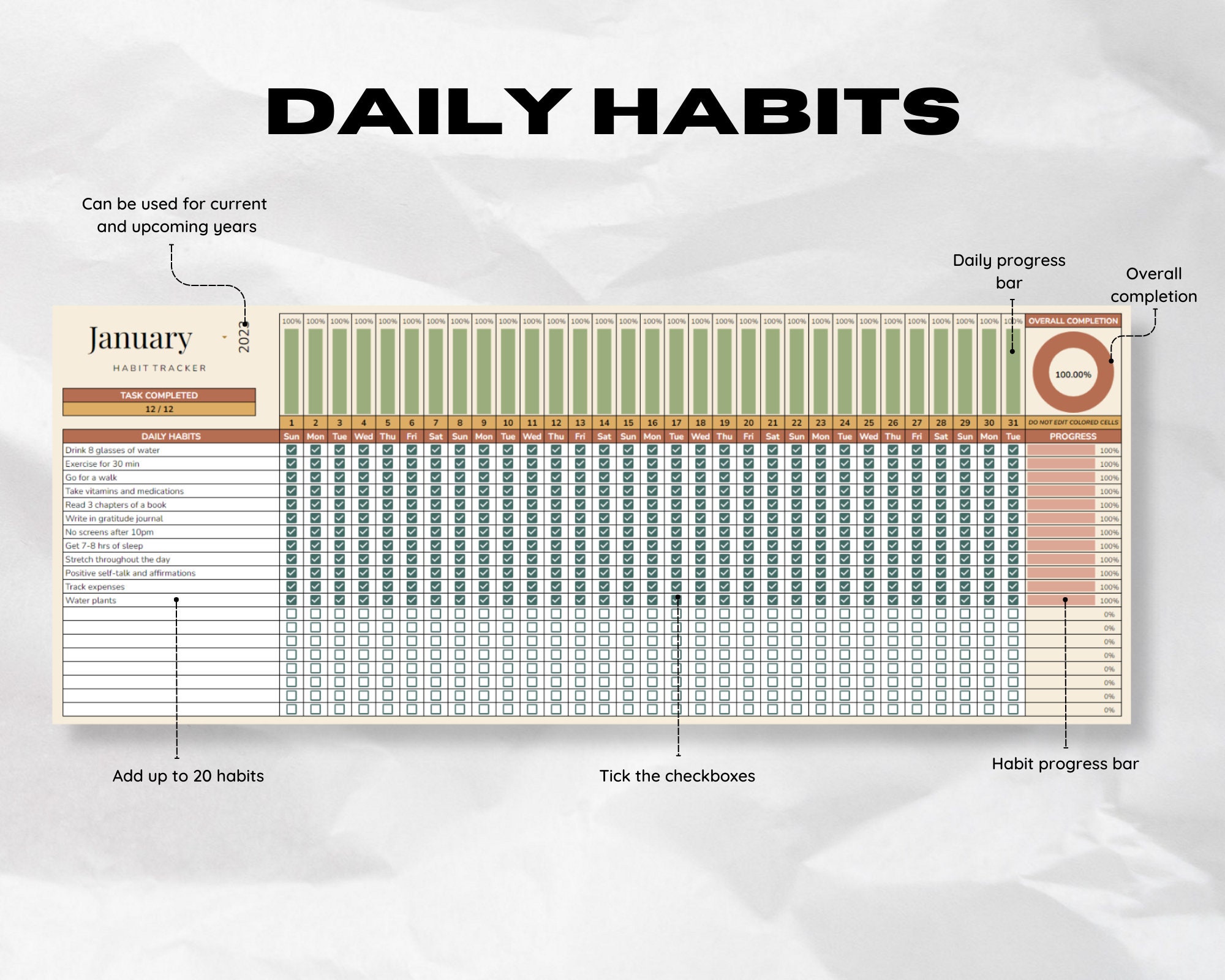 Habit Tracker Spreadsheet Template for Google Sheets, Daily Habit ...