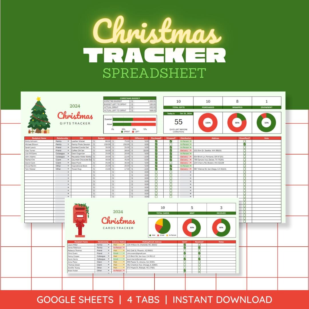 Christmas Tracker Spreadsheet: Holiday Budget & Gift Planner (digital ...