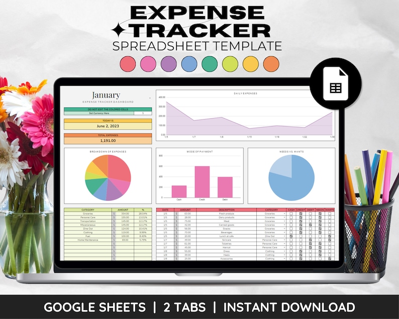 Google Sheets Expense Tracker Spreadsheet, Template for Digital Expense ...