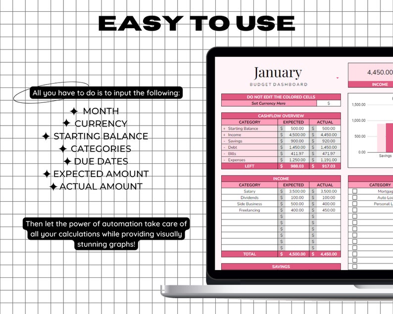 Pink Budget Spreadsheet Template: Weekly, Bi-weekly, Monthly (digital ...