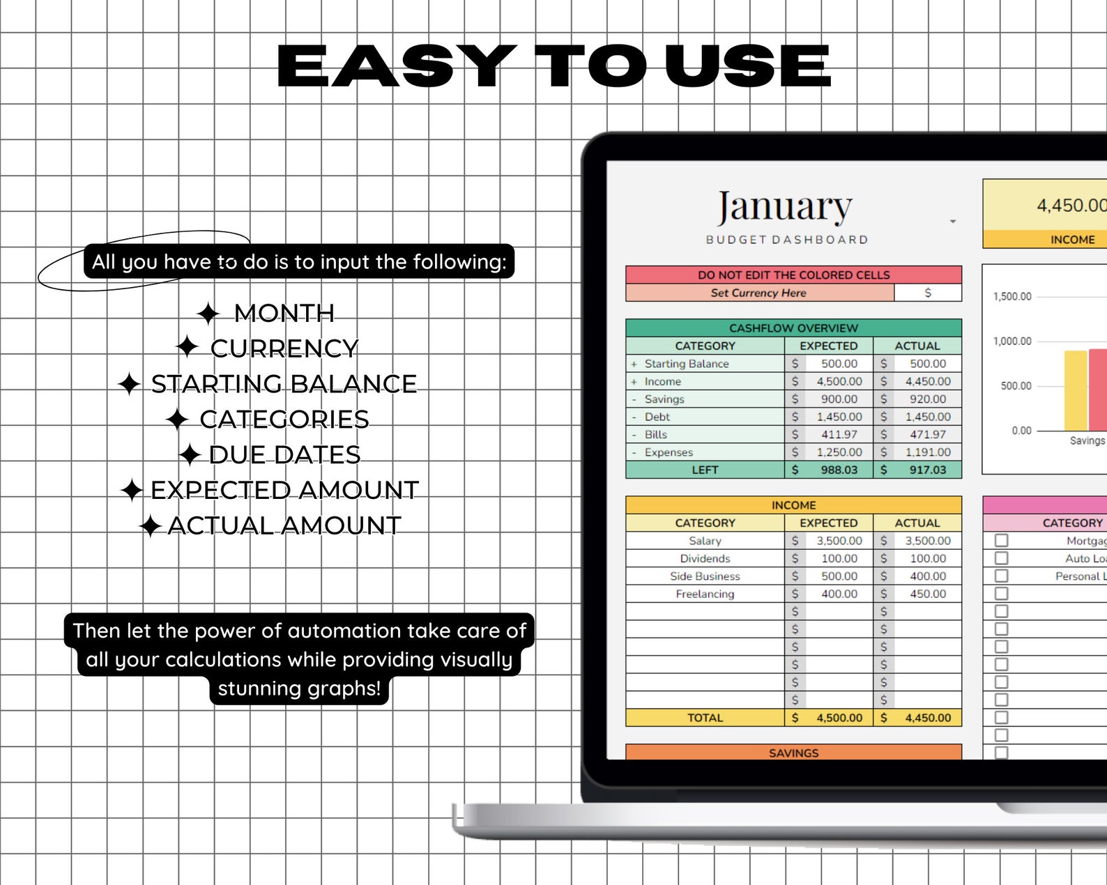 Monthly Budget Spreadsheet Google Sheet Income Savings Bills Debt ...