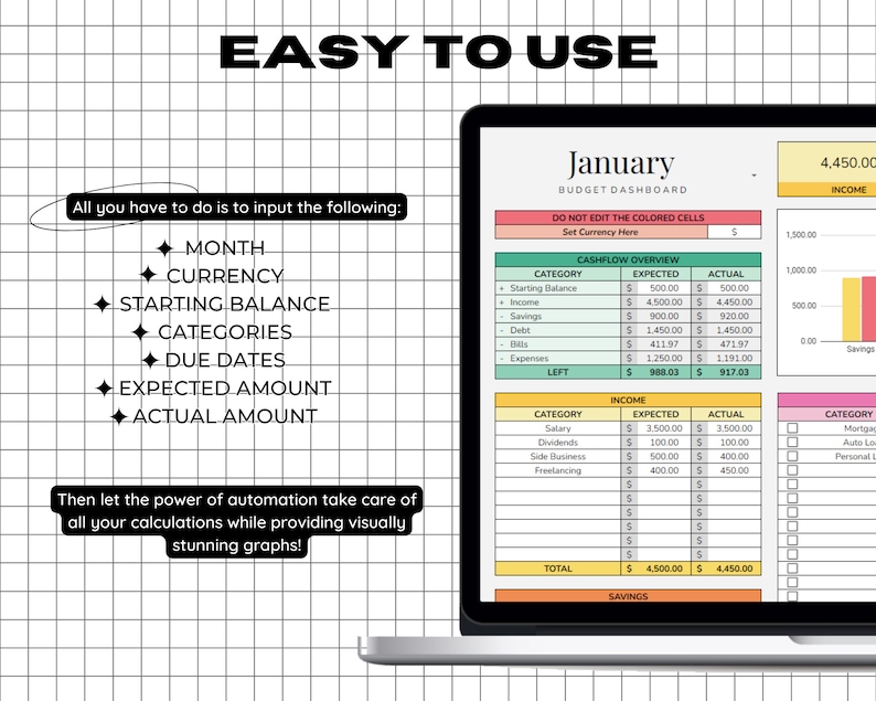 Monthly Budget Spreadsheet Google Sheet Income Savings Bills Debt ...