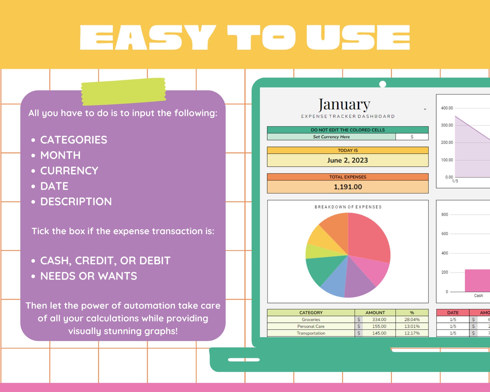 Expense Tracker Spreadsheet: Daily Finance Dashboard (google Sheets) - Etsy