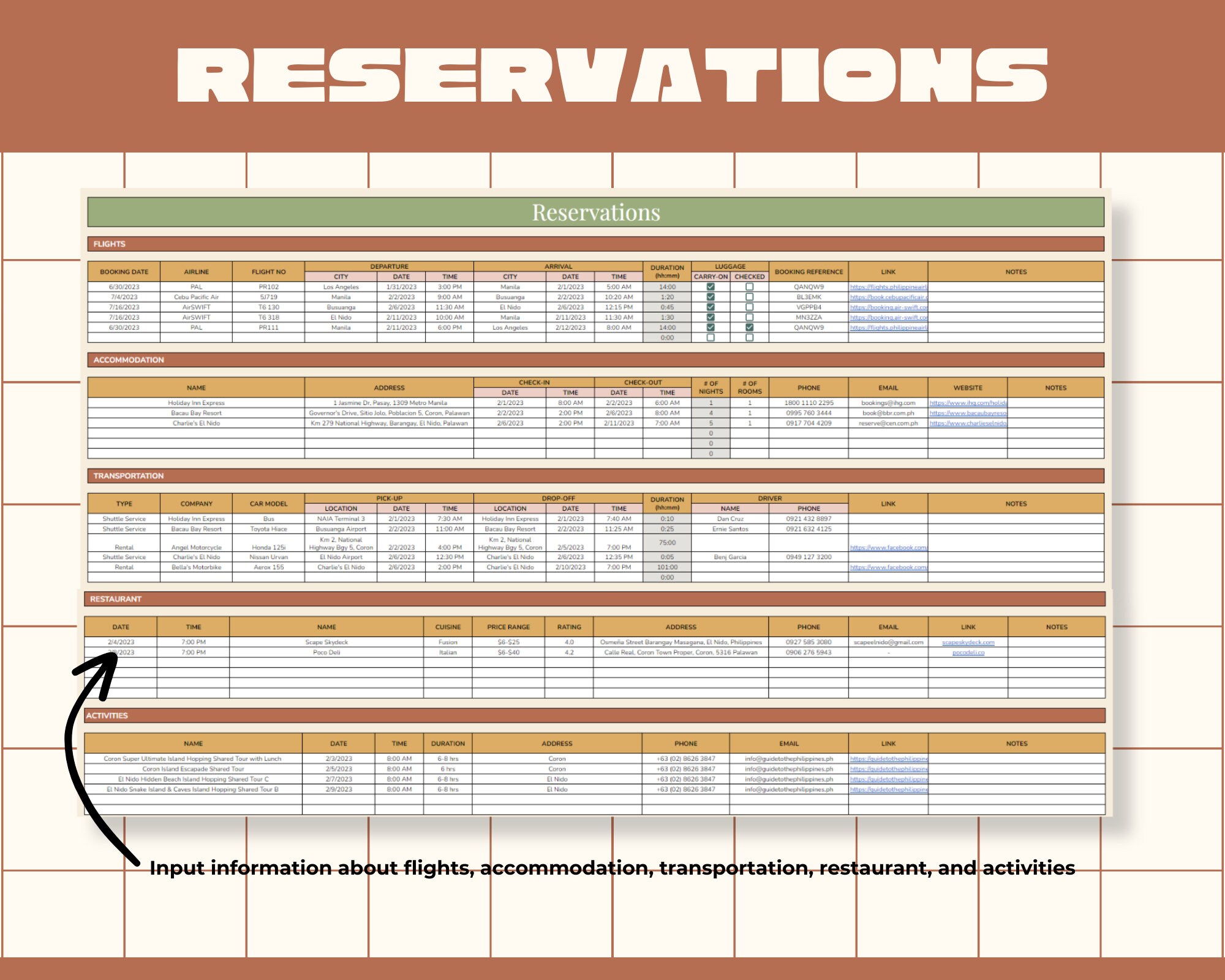 Travel Planner Spreadsheet Google Sheet , Holiday Vacation Trip Cruise ...