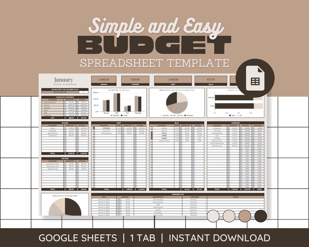 Monthly Google Sheets Budget Spreadsheet Planner, Paycheck Biweekly ...