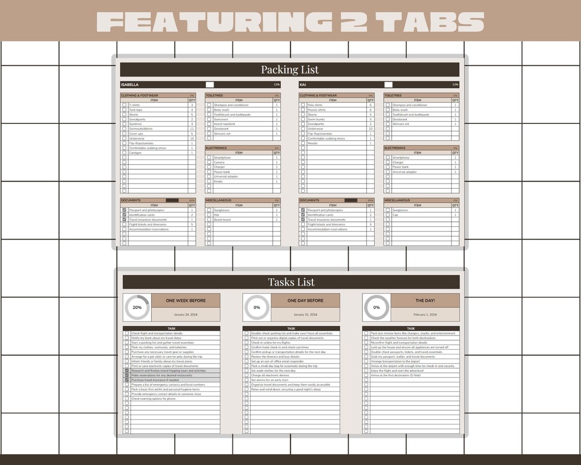 Packing List Spreadsheet for Google Sheets, To-do Checklist, Tasks List ...