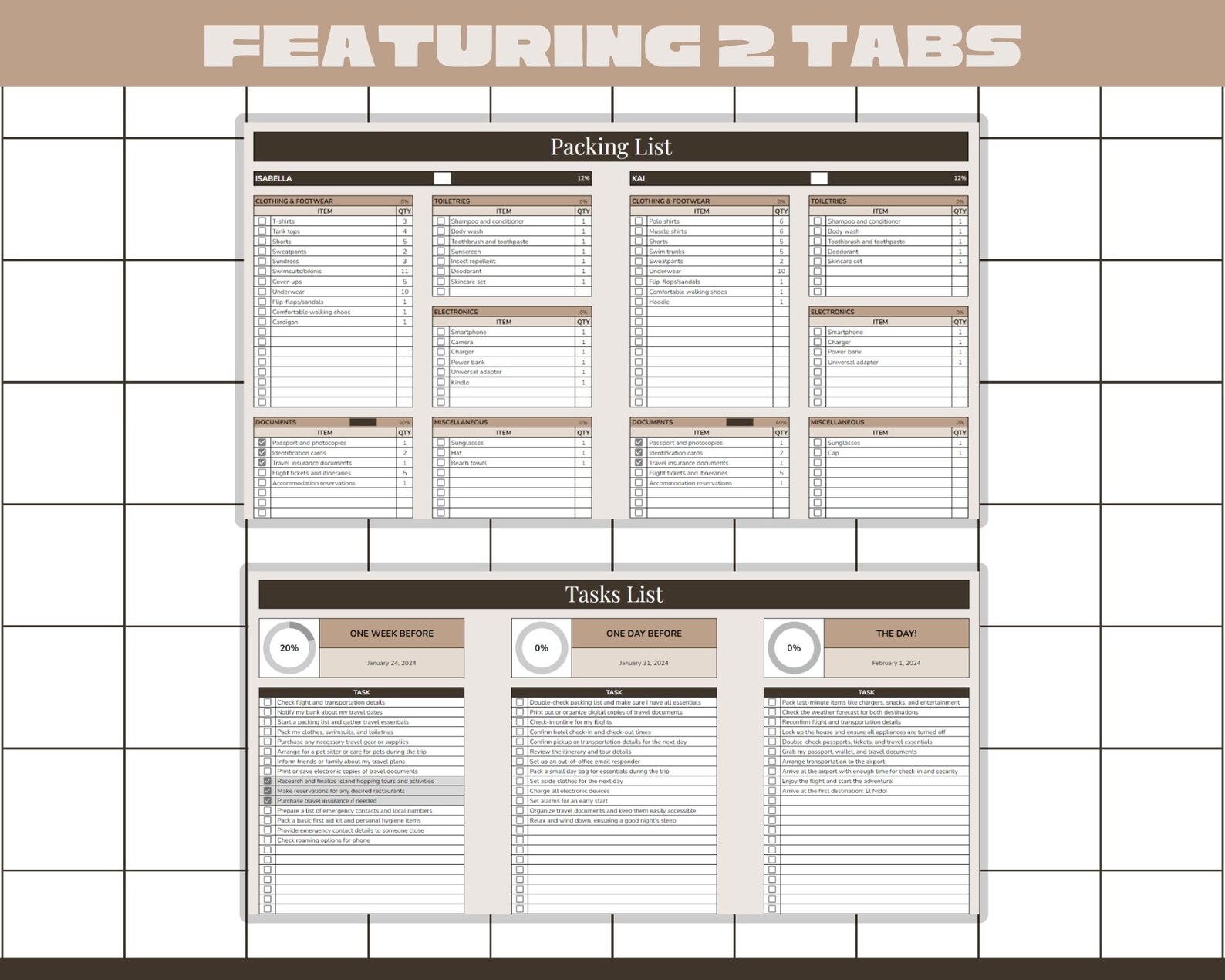 Packing List Spreadsheet for Google Sheets, To-do Checklist, Tasks List ...