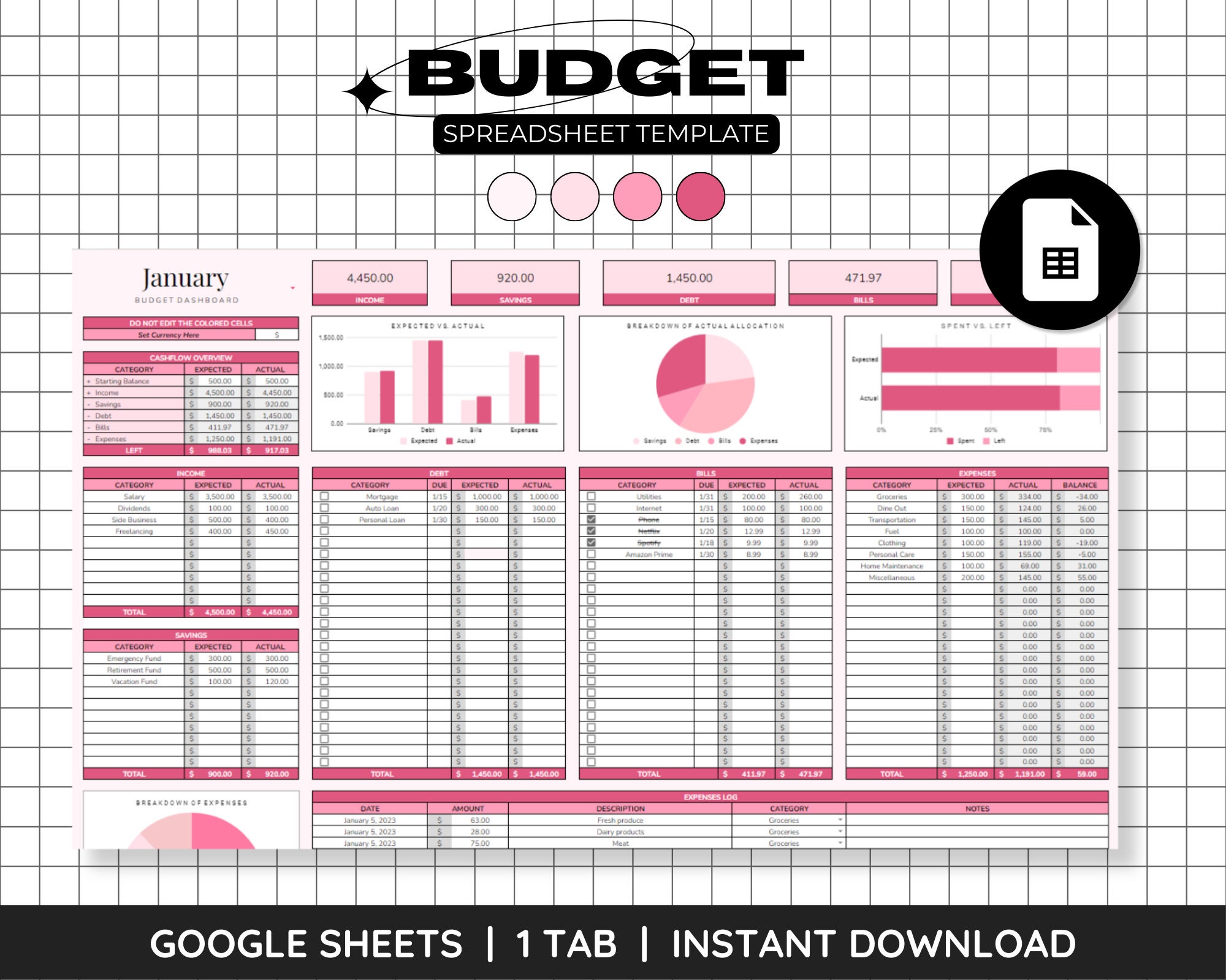 Budget Spreadsheet Google Sheets Monthly Budget Biweekly Budget Weekly ...
