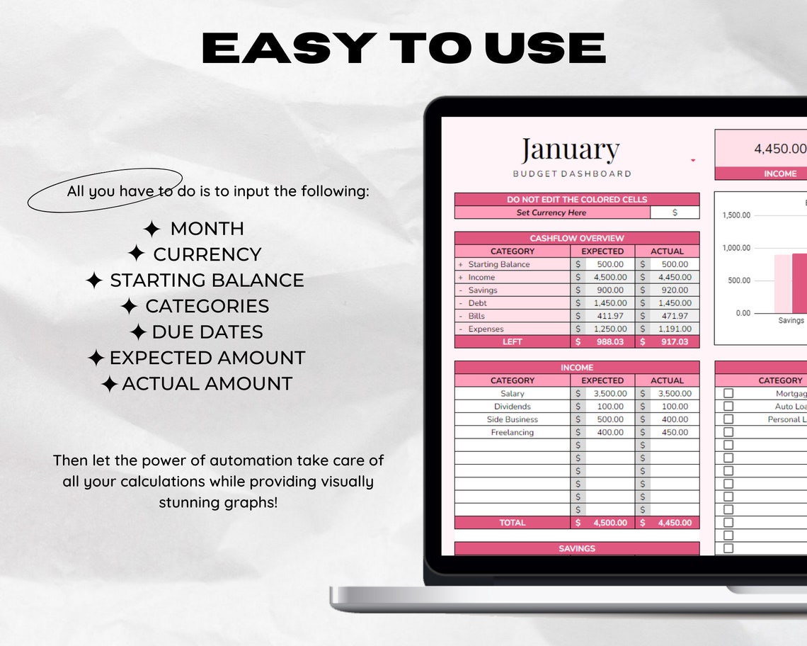 Budget Spreadsheet Template for Google Sheets Digital Finance Planner ...