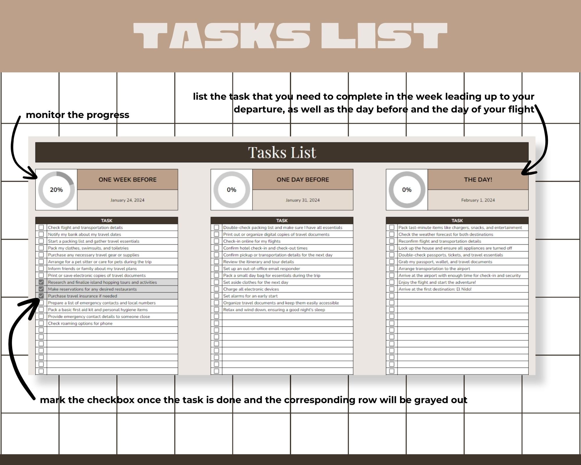 Packing List Spreadsheet for Google Sheets, To-do Checklist, Tasks List ...