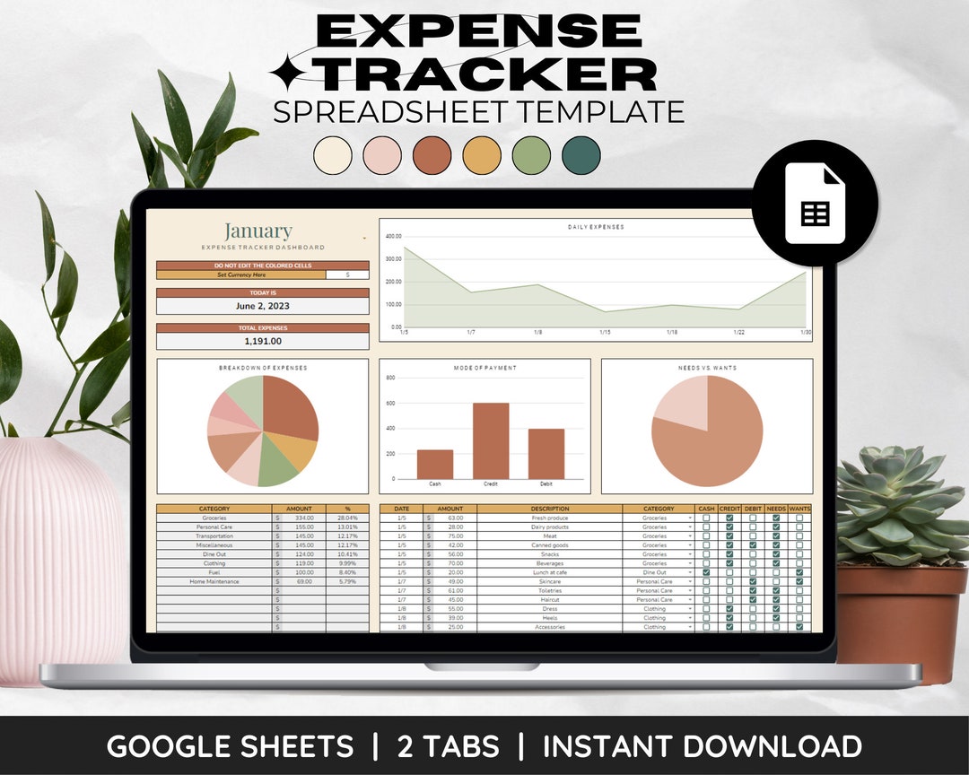 Google Sheets Expense Tracker Spreadsheet Template Digital Finance ...