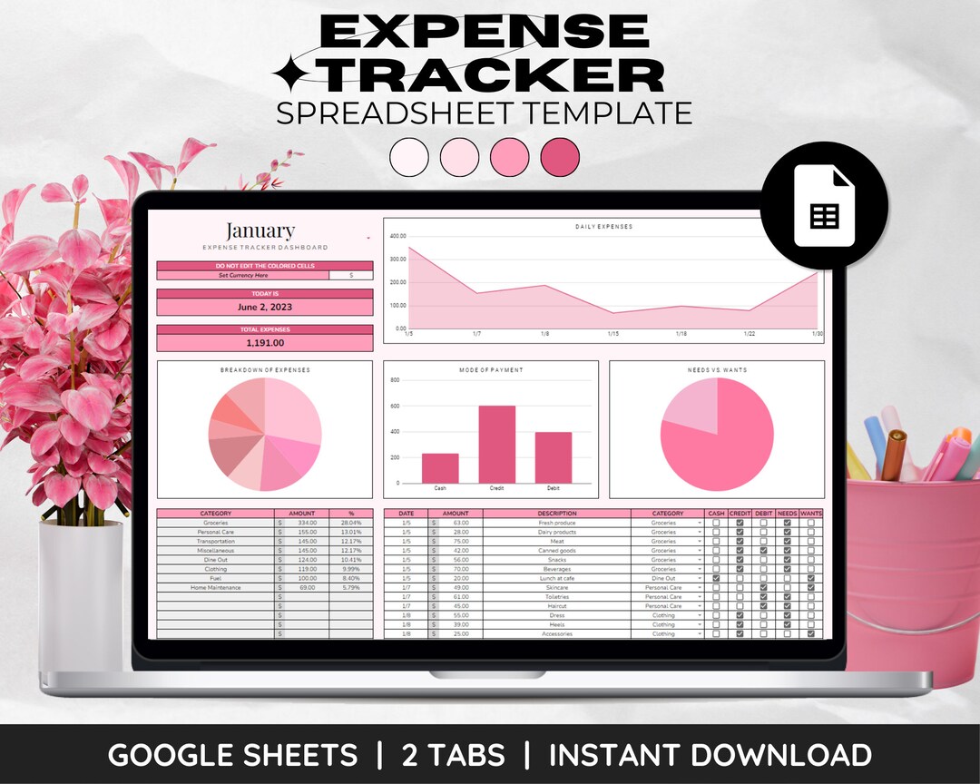 Expense Tracker Spreadsheet Google Sheets, Digital Planner Template ...