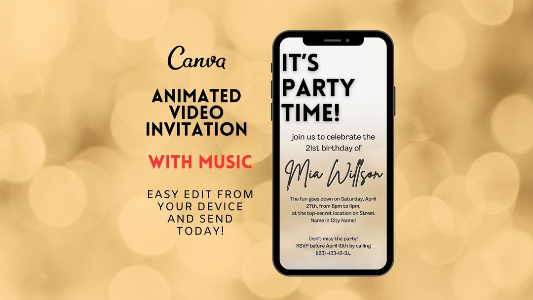 Animated Birthday Invitation Template, Electronic Party Invite (digital ...