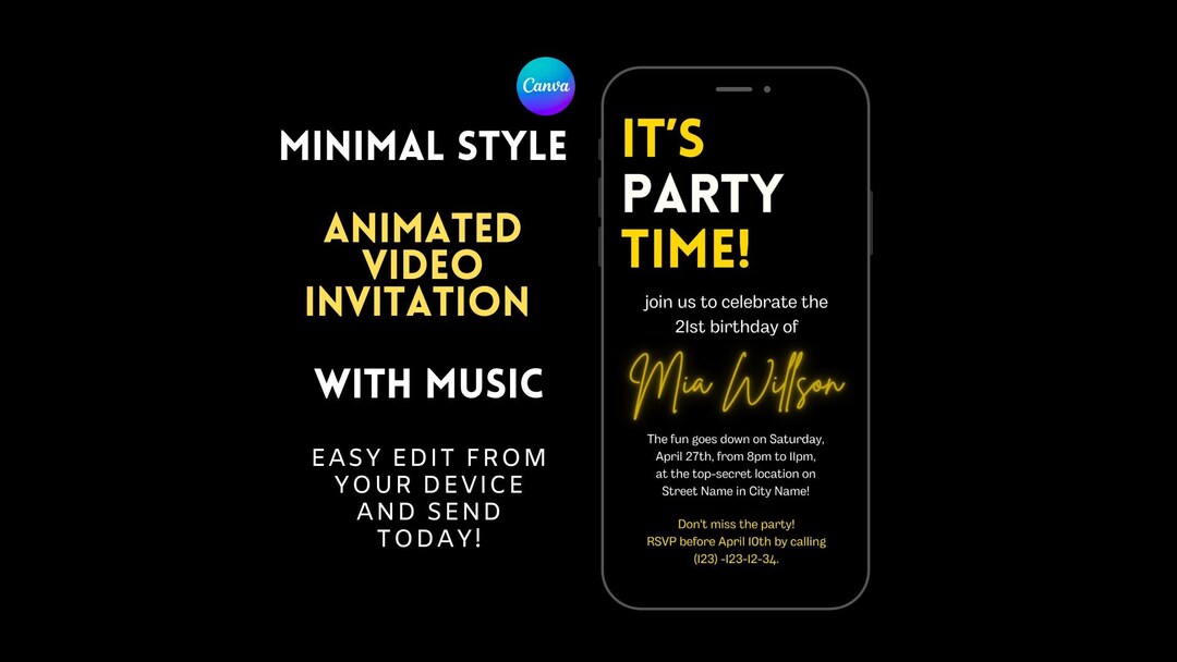Animated Party Invitation Template, Electronic Text Message, Birthday ...