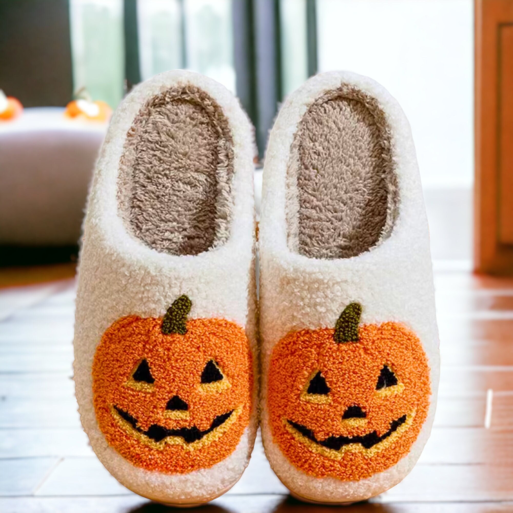 factory sale outlet Halloween Pumpkin Slippers, Fluffy Spooky Slippers ...