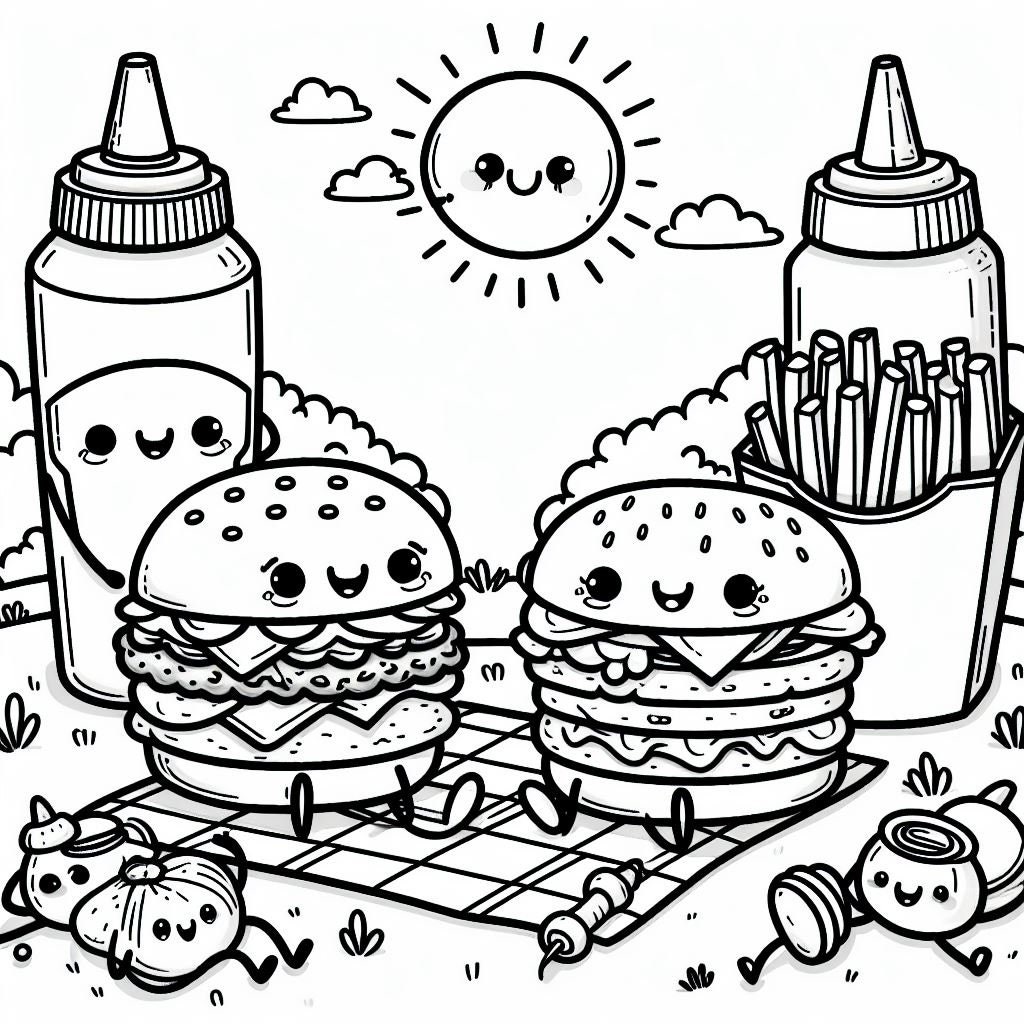 Burger Buddies Picnic: A Yummy Coloring Adventure - Etsy