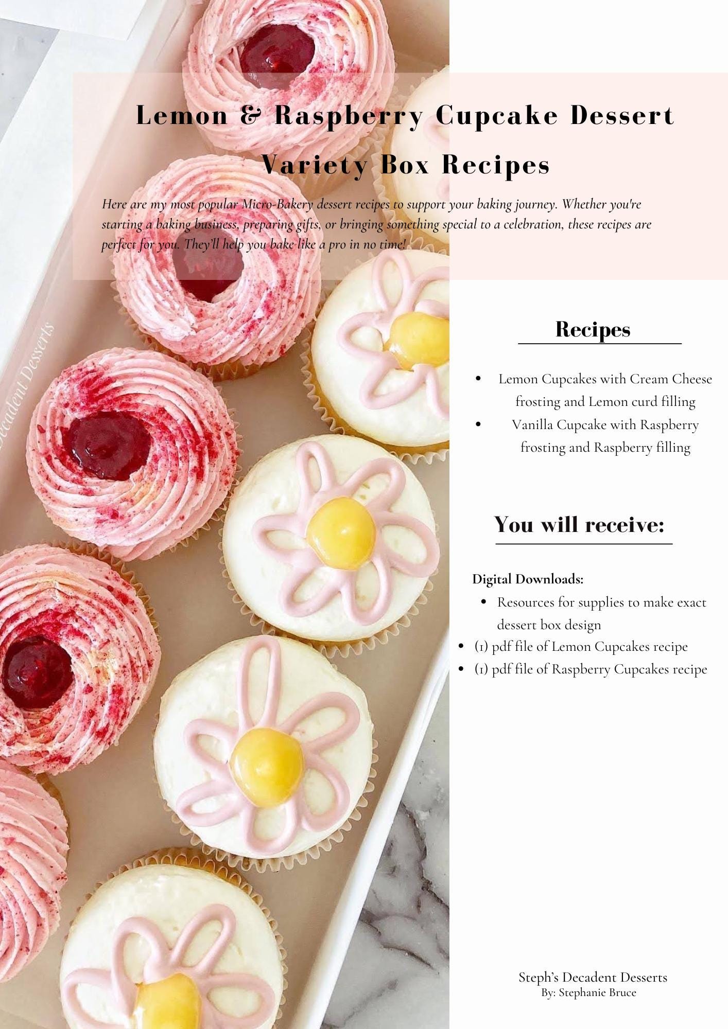 Bakery Style Raspberry & Lemon Cupcakes Digital Recipe, Printable PDF ...