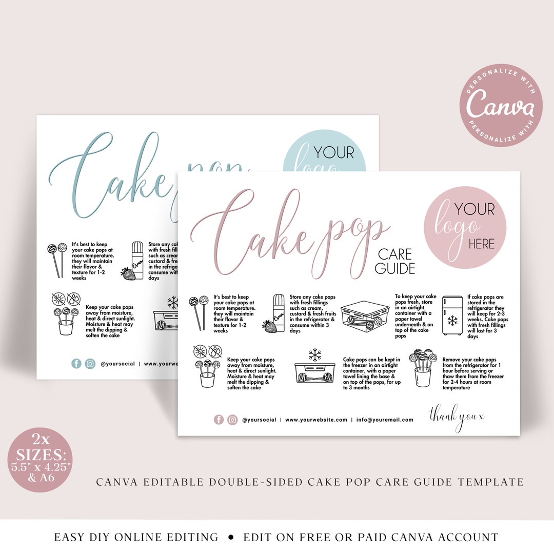 CANVA Cake Pops Care Guide Editable Template, Printable Cake Pop Care ...