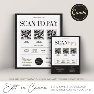 Payment Sign CANVA Editable Template, Black Gold DIY Edit Scan to Pay ...