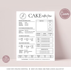 Cake Order Form CANVA Editable Template, DIY Cake Business Invoice ...