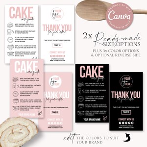 Cake Care Guide CANVA Editable Template, Printable Cake Care Card, Cake ...