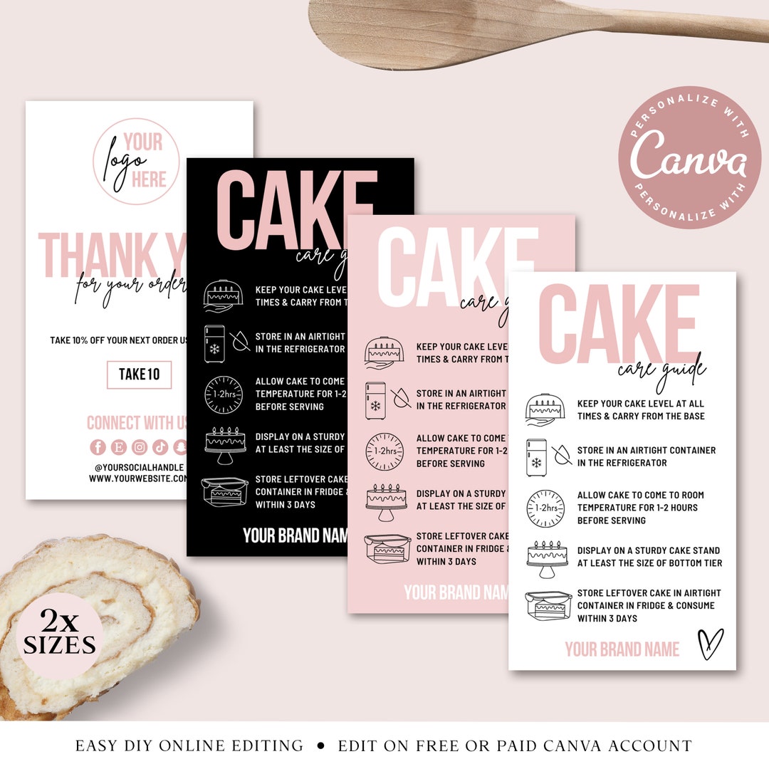 Cake Care Guide CANVA Editable Template, Printable Cake Care Card, Cake ...