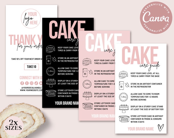 Cake Care Guide CANVA Editable Template, Printable Cake Care Card, Cake ...