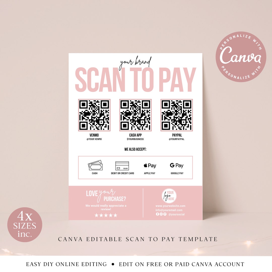 Payment Sign CANVA Editable Template, Minimalist DIY Edit Scan to Pay ...