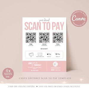 Payment Sign CANVA Editable Template, Minimalist DIY Edit Scan to Pay ...