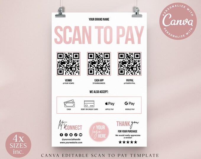 Payment Sign CANVA Editable Template, Minimalist DIY Edit Scan to Pay ...