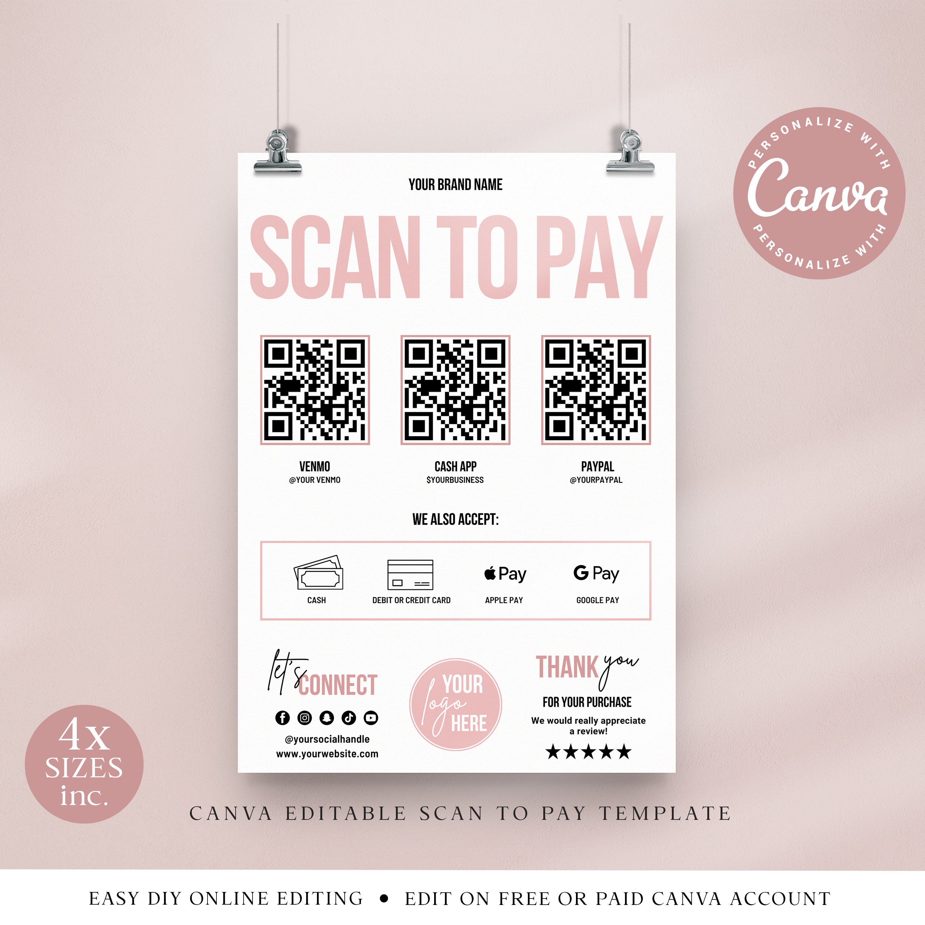 Payment Sign CANVA Editable Template Minimalist DIY Edit Scan - Etsy