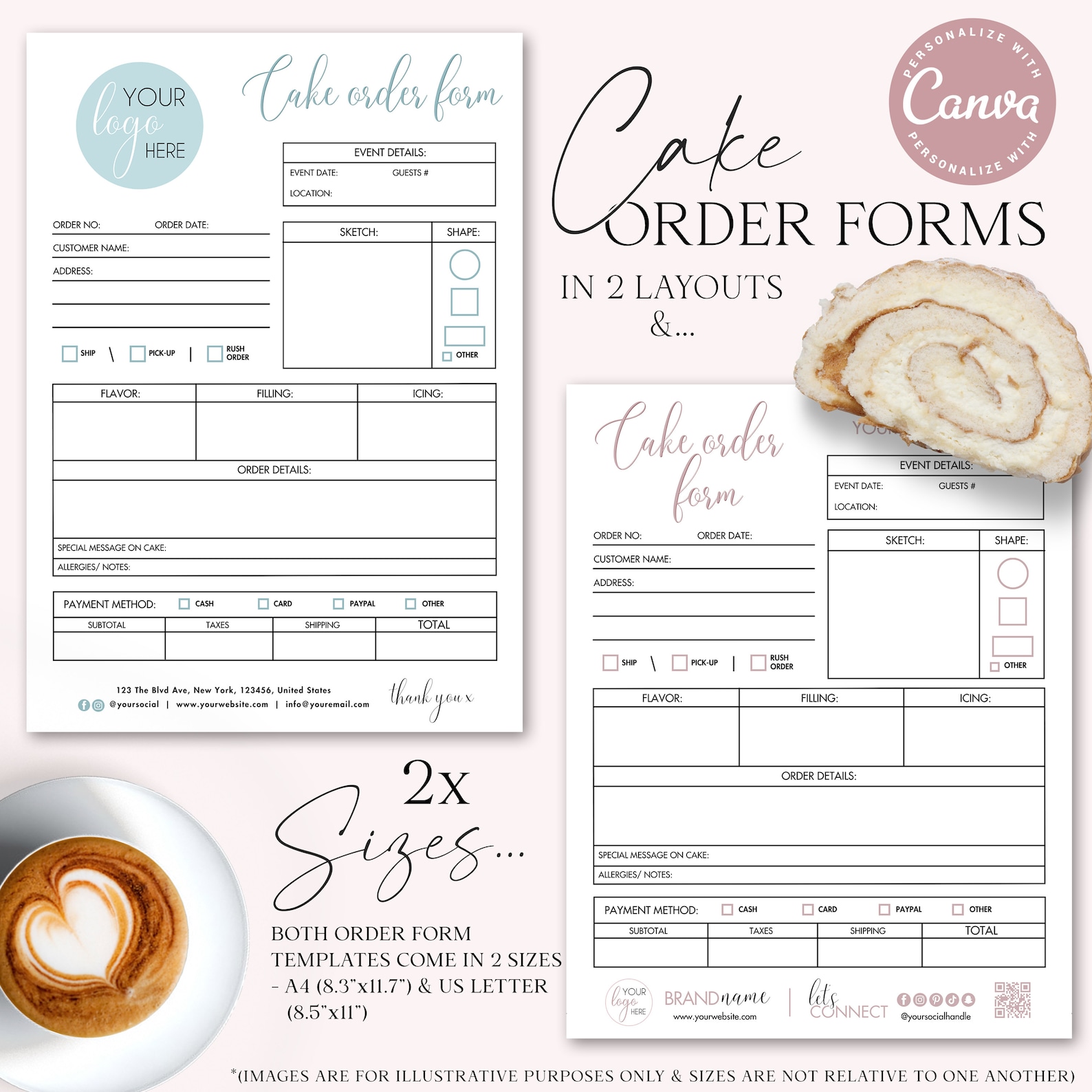 Cake Order Form CANVA Editable Template, DIY Cake Business Invoice ...